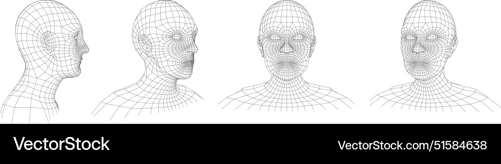 Wireframe human head retro wired mesh face Vector Image