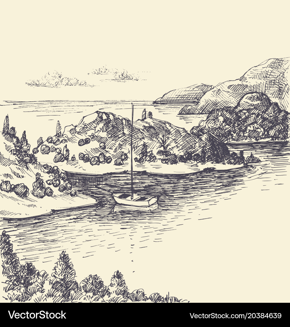 Coastal Harbor Drawing Royalty Free Vector Image