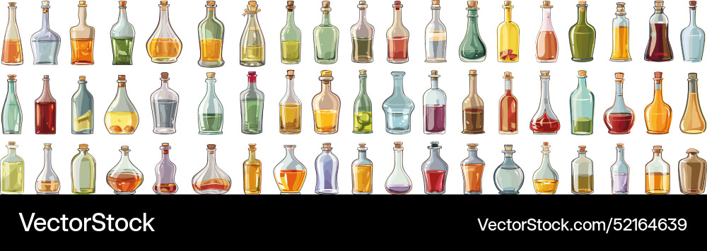 Different glass bottles cartoon bottle Royalty Free Vector