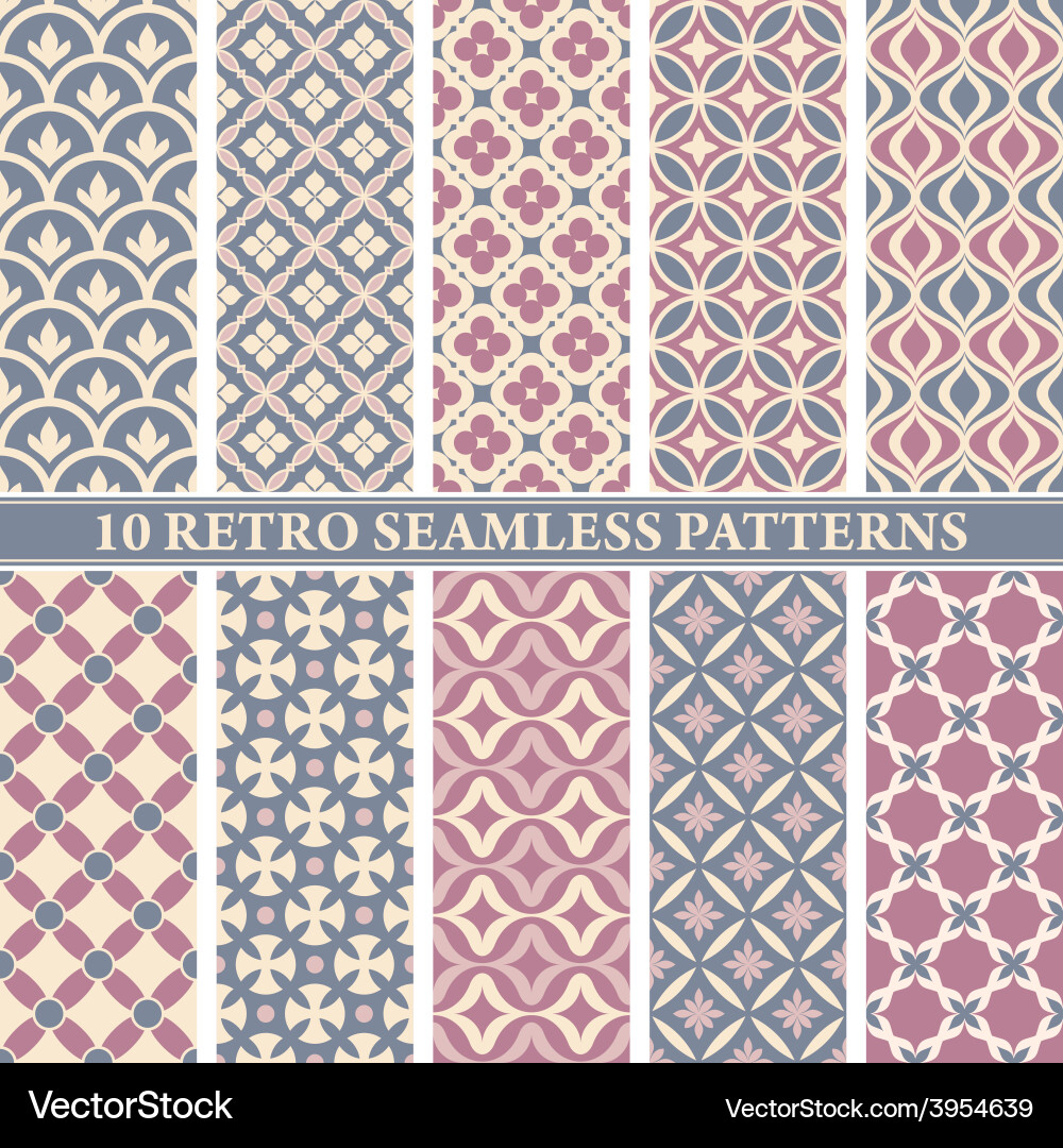 Set of 10 retro seamless patterns Royalty Free Vector Image