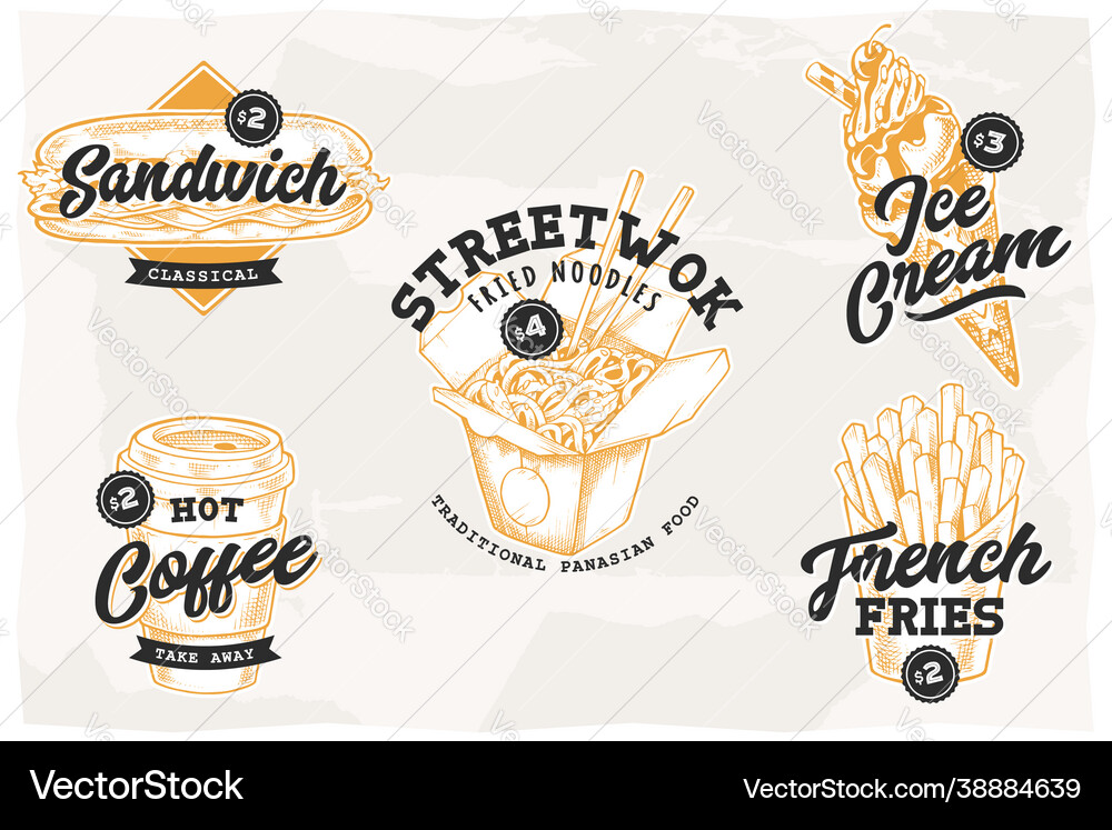 Street food emblems set Royalty Free Vector Image