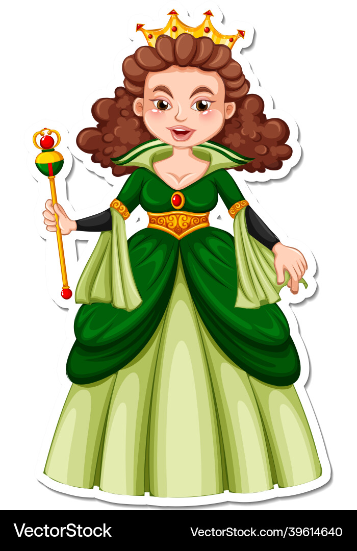 Beautiful queen cartoon character sticker Vector Image