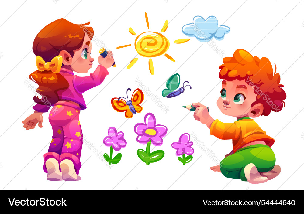 Children doodle crayon on wall in kindergarten Vector Image