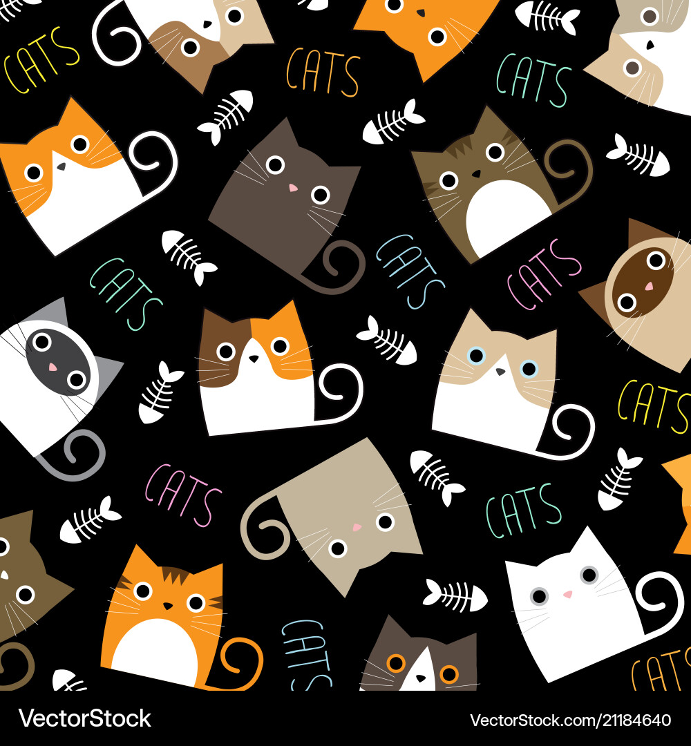 Cute Black Cat Pattern Wallpaper Royalty Free Vector Image