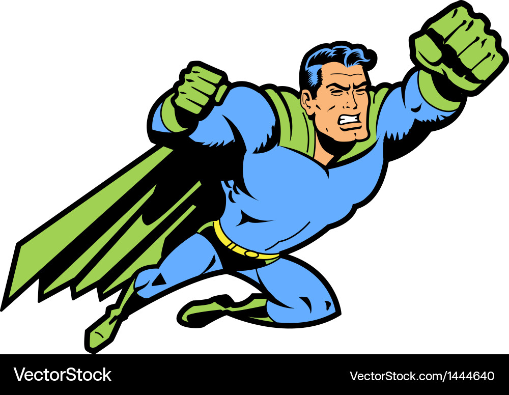 Flying superhero with clenched fist Royalty Free Vector