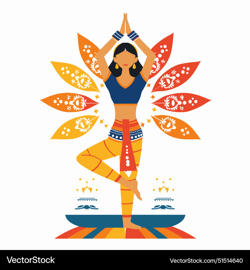 Indian woman performing yoga tree pose Royalty Free Vector
