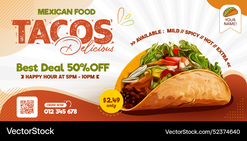 Mexican food tacos design template Royalty Free Vector Image