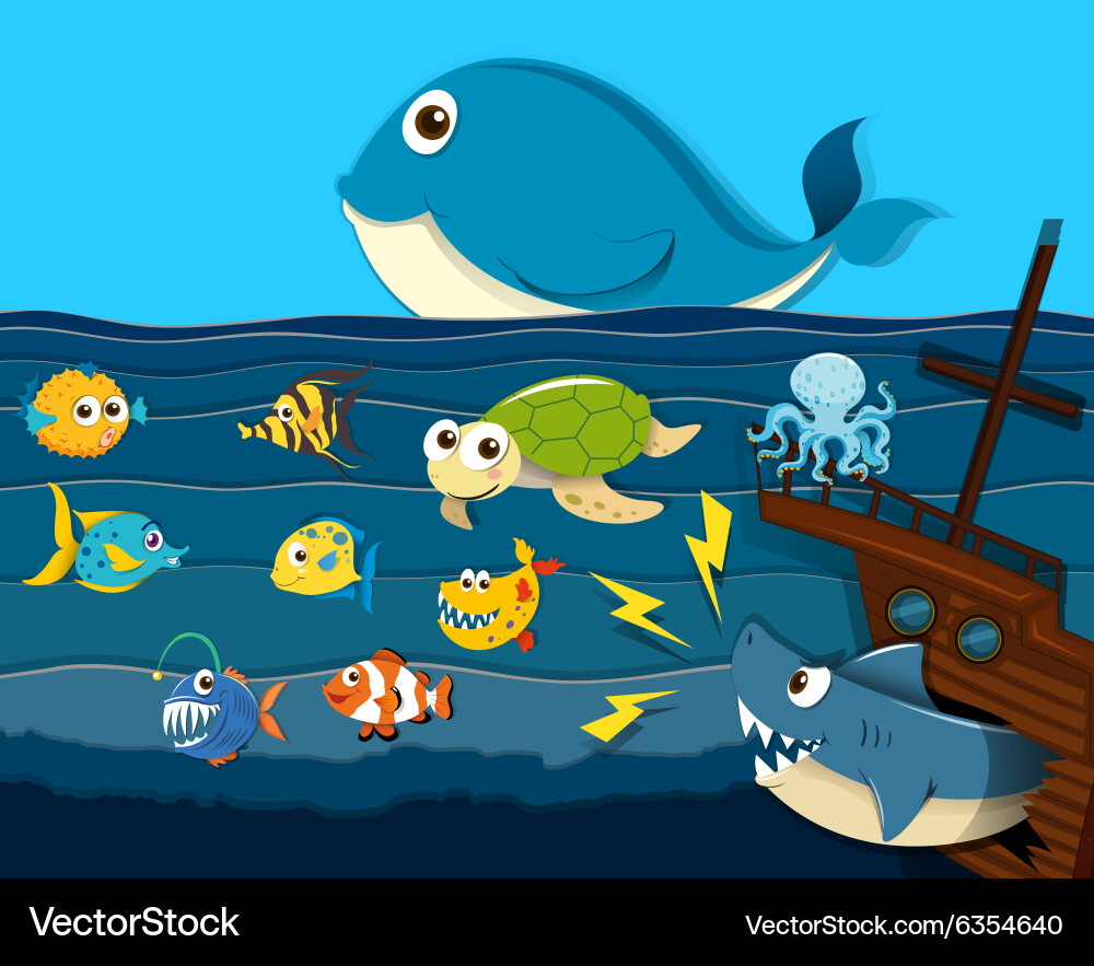 Ocean scene with sea animals Royalty Free Vector Image