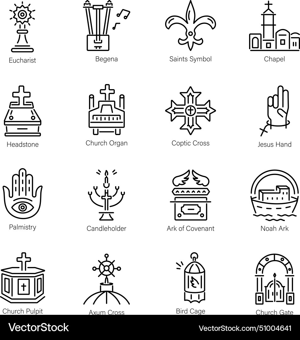Pack of christian belief linear icons Royalty Free Vector