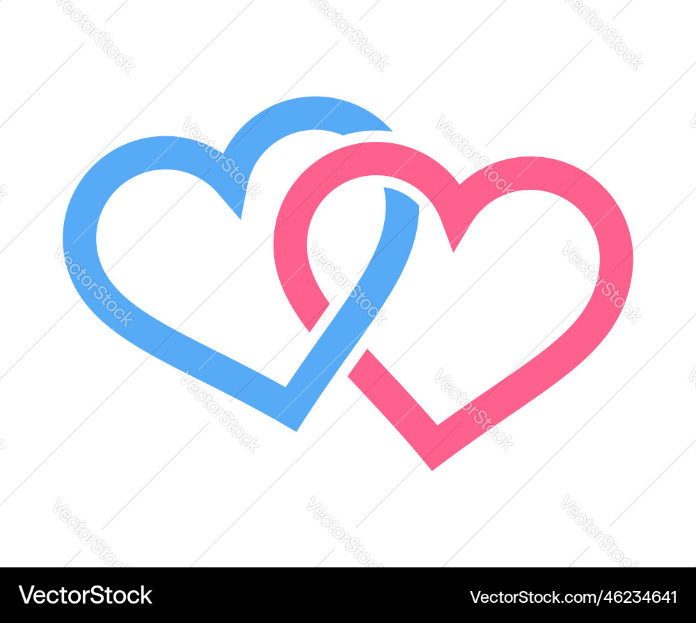 Twin hearts linked blue and pink Royalty Free Vector Image