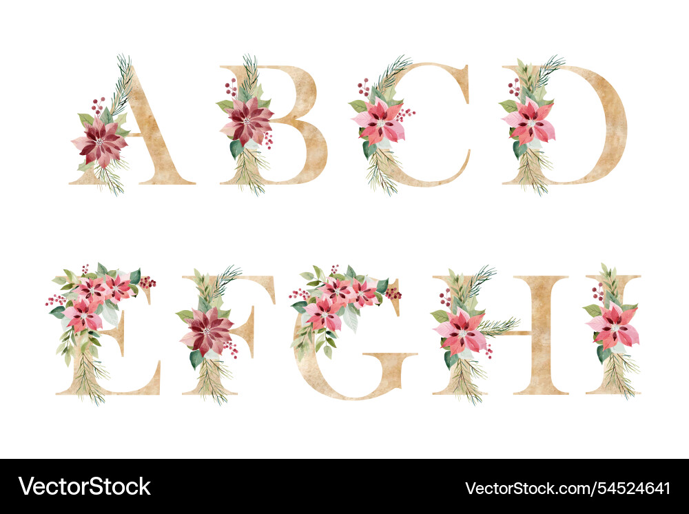 Watercolor floral alphabet Royalty Free Vector Image