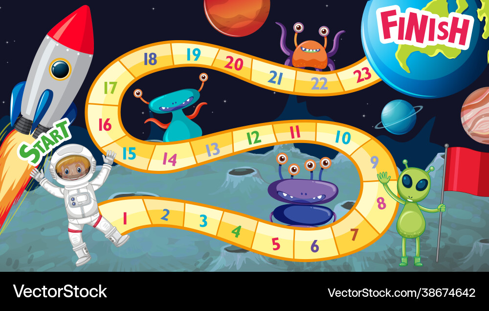 Board game template with space theme Royalty Free Vector
