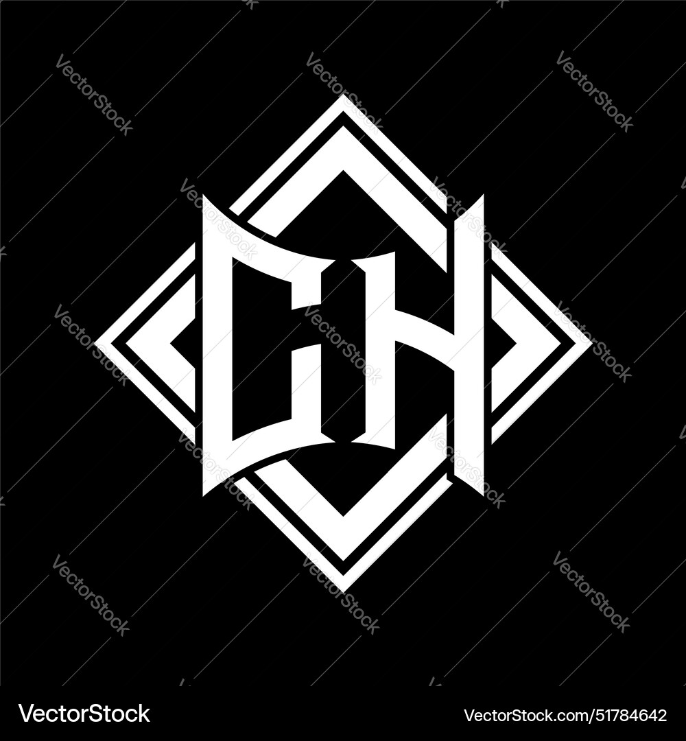 Ch letter logo abstract shield shape with square Vector Image