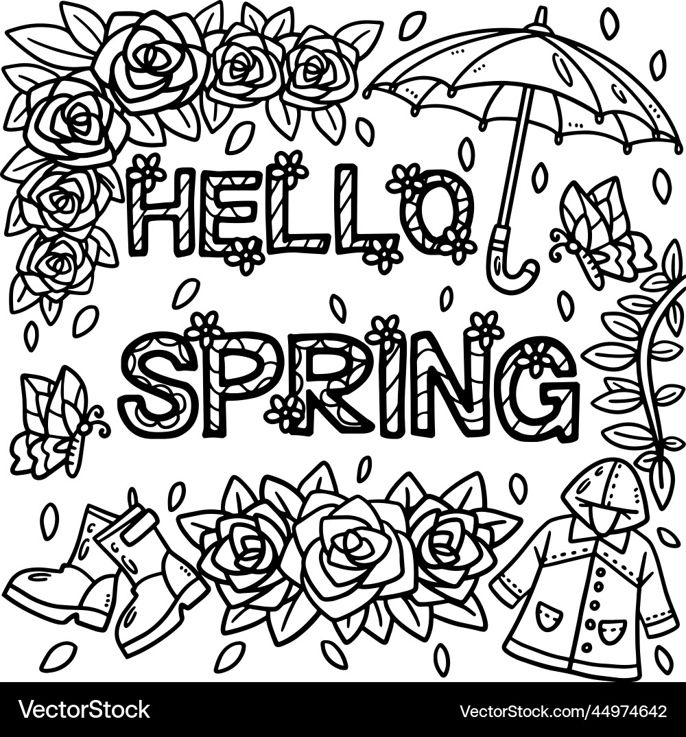 Hello spring coloring page for kids Royalty Free Vector
