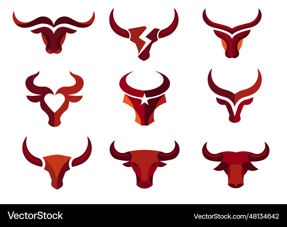 Set of bull head logo Royalty Free Vector Image