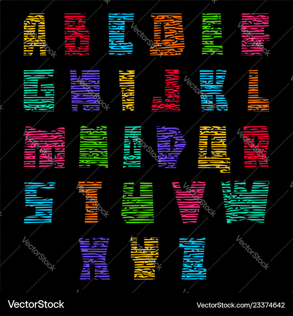 Trendy font colored letters with cracks Royalty Free Vector