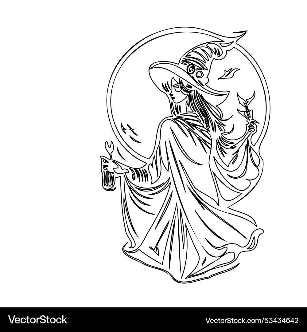 Witch outline sketch Royalty Free Vector Image