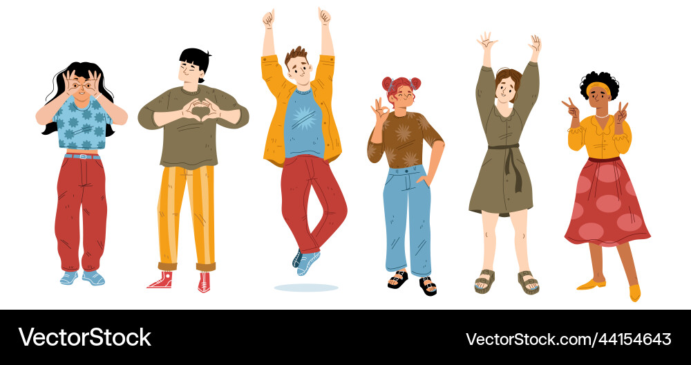 Happy young people showing positive emotions Vector Image