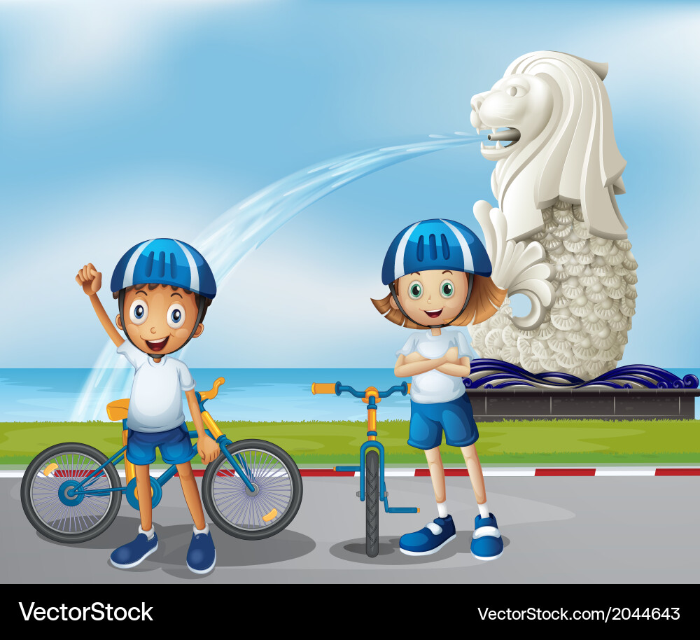 Two cute bikers standing in the front Royalty Free Vector