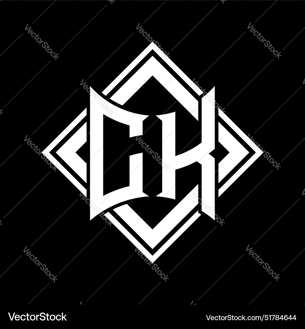 Ck letter logo abstract shield shape with square Vector Image