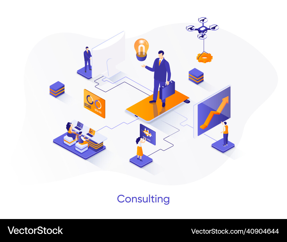 Consulting isometric web banner Royalty Free Vector Image