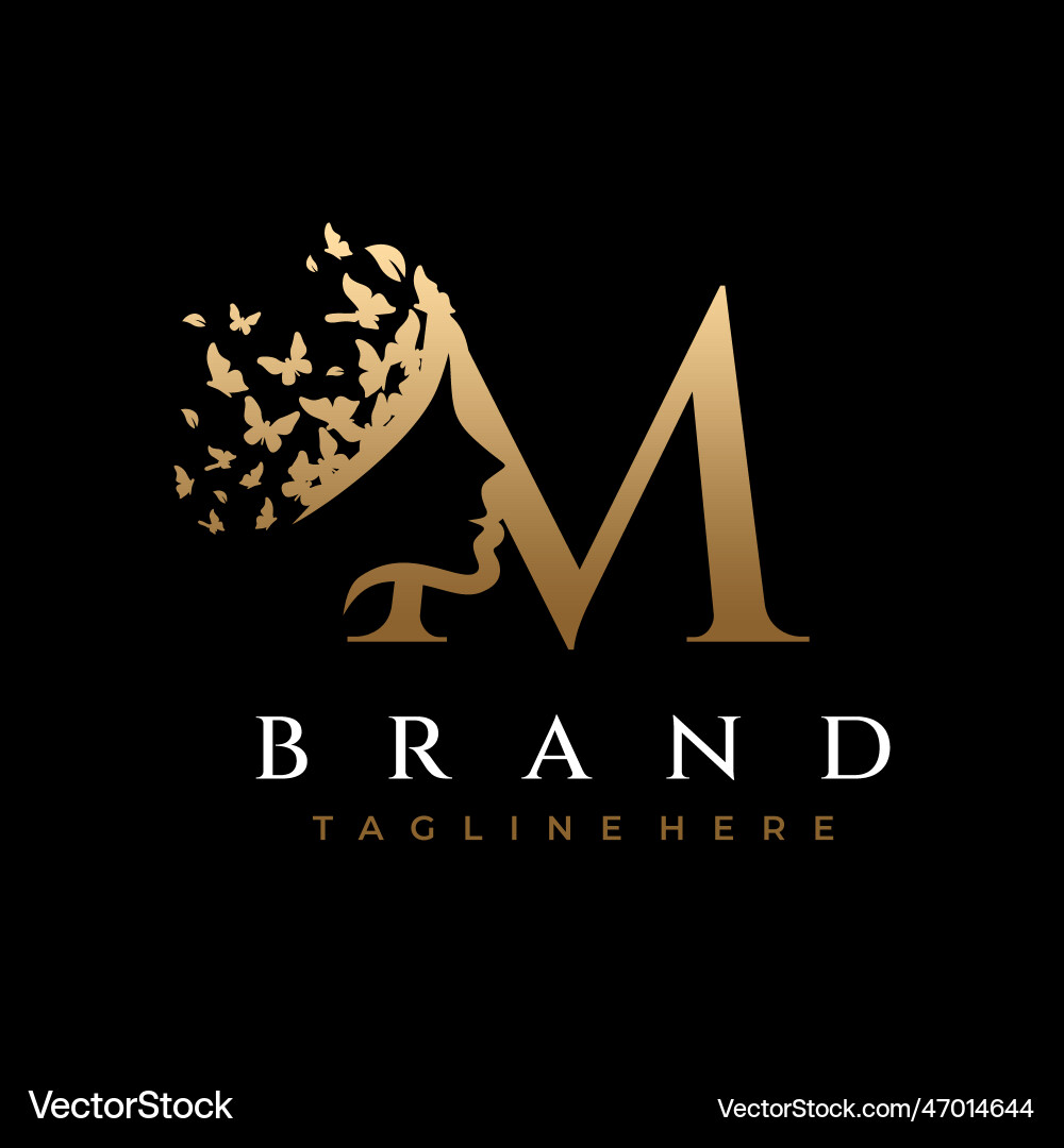 Letter m beauty butterfly crown logo design Vector Image