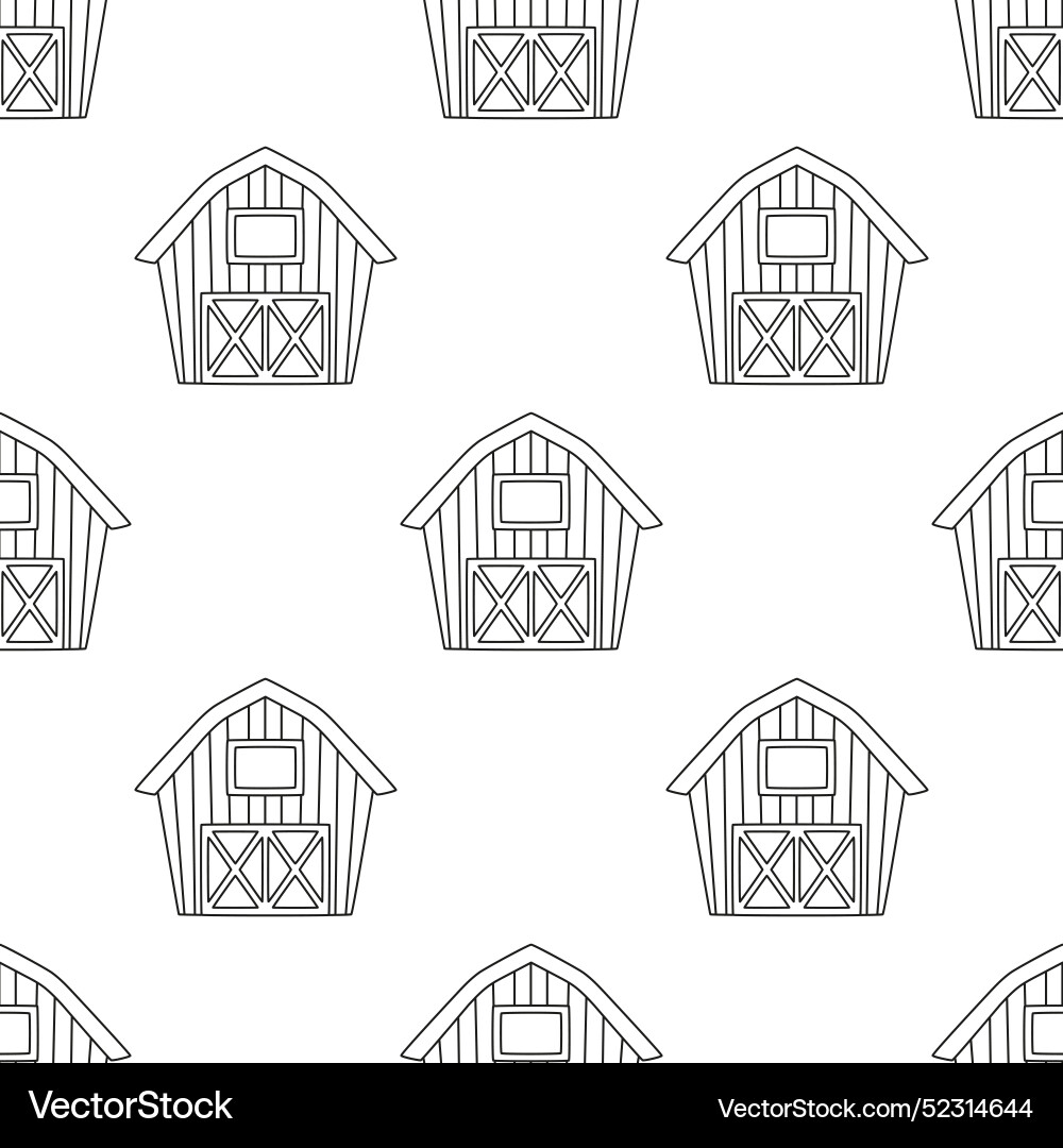 Outline barn house seamless pattern Royalty Free Vector