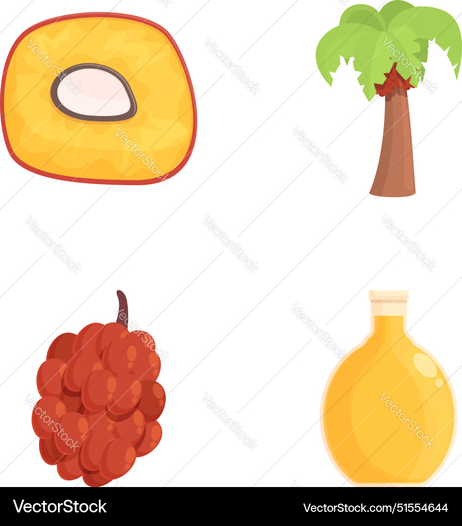 Tropical fruit icons mango palm tree grapes Vector Image