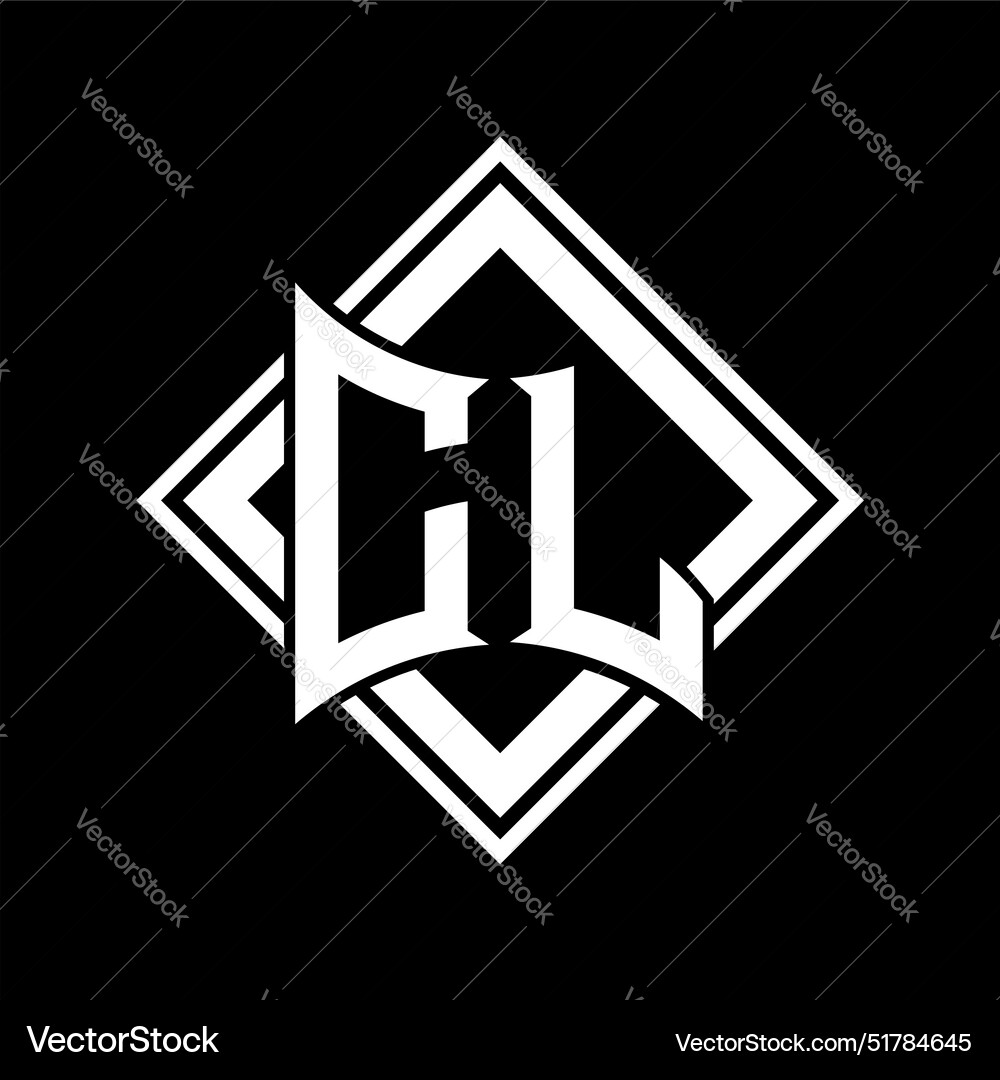 Cl letter logo abstract shield shape with square Vector Image