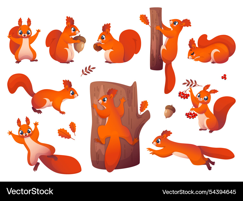 Cute little squirrels cartoon red haired forest Vector Image