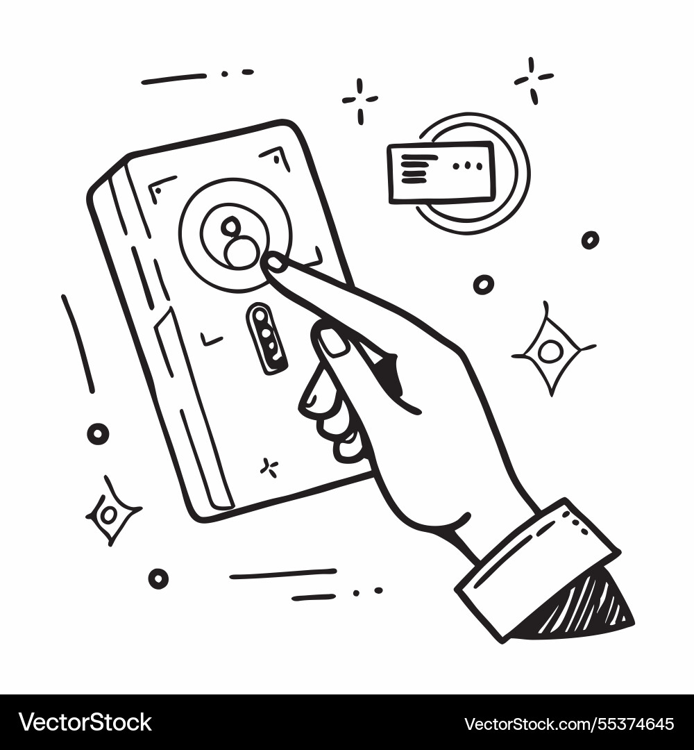 Hand with holographic biometric scanner and lock Vector Image