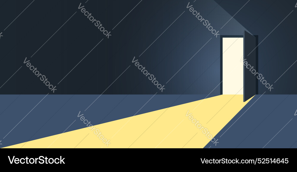 Open door with light icon in flat style dark room Vector Image