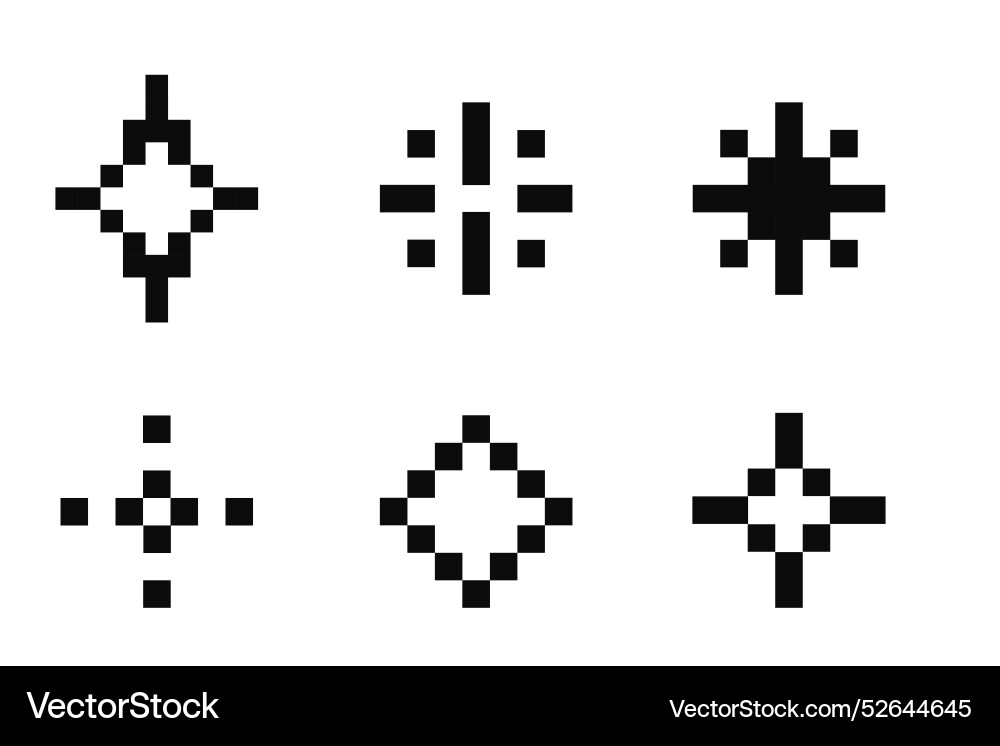 Pixel star retro 8 bit sparkle set shiny game Vector Image