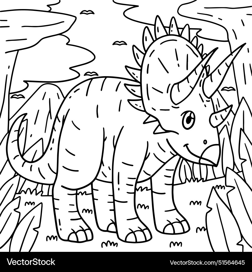 Triceratops dinosaur coloring page for kids Vector Image