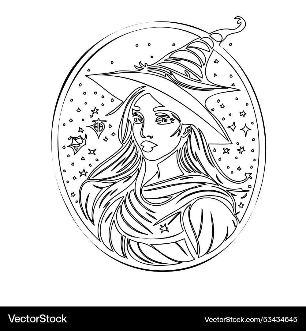 Witch outline sketch Royalty Free Vector Image