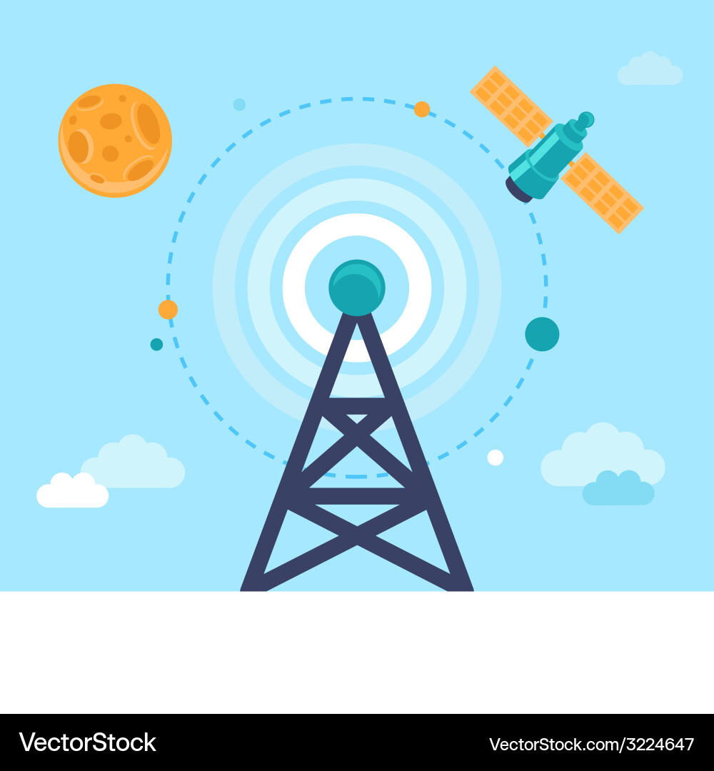 Antenna tower and satellite Royalty Free Vector Image