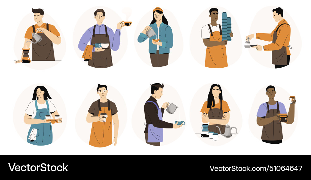 Barista character cartoon cafe worker preparing Vector Image