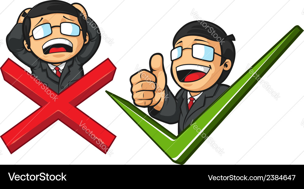 Businessman with check mark thumb up or cross Vector Image
