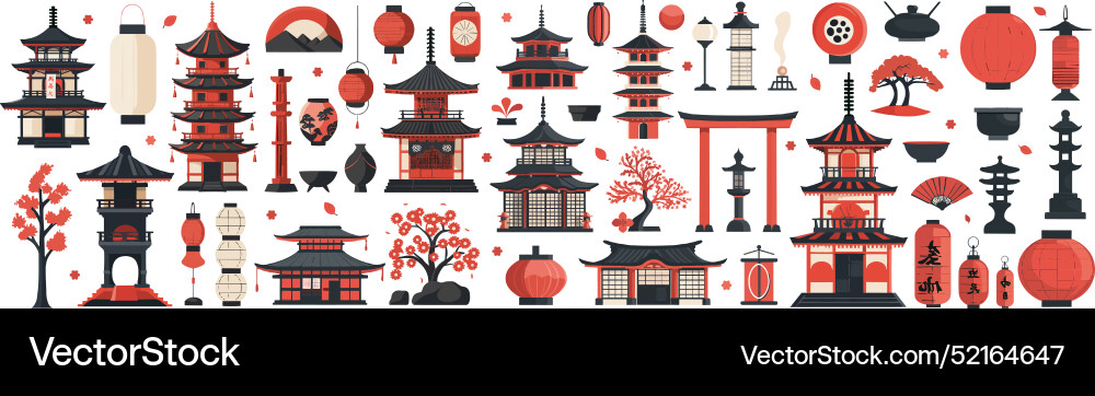 Japanese elements set abstract japan traditional Vector Image