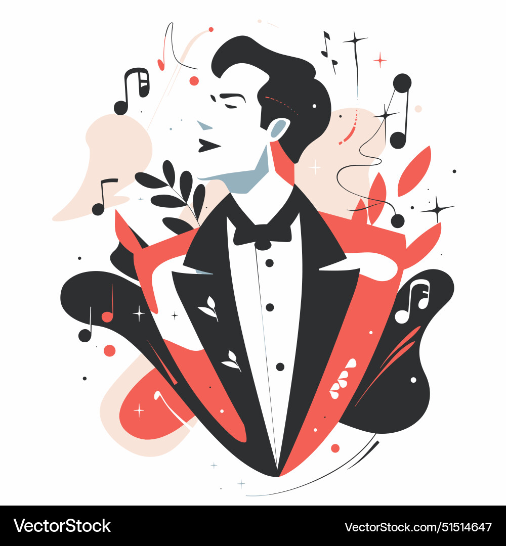 Stylish male singer wearing tuxedo performs Vector Image