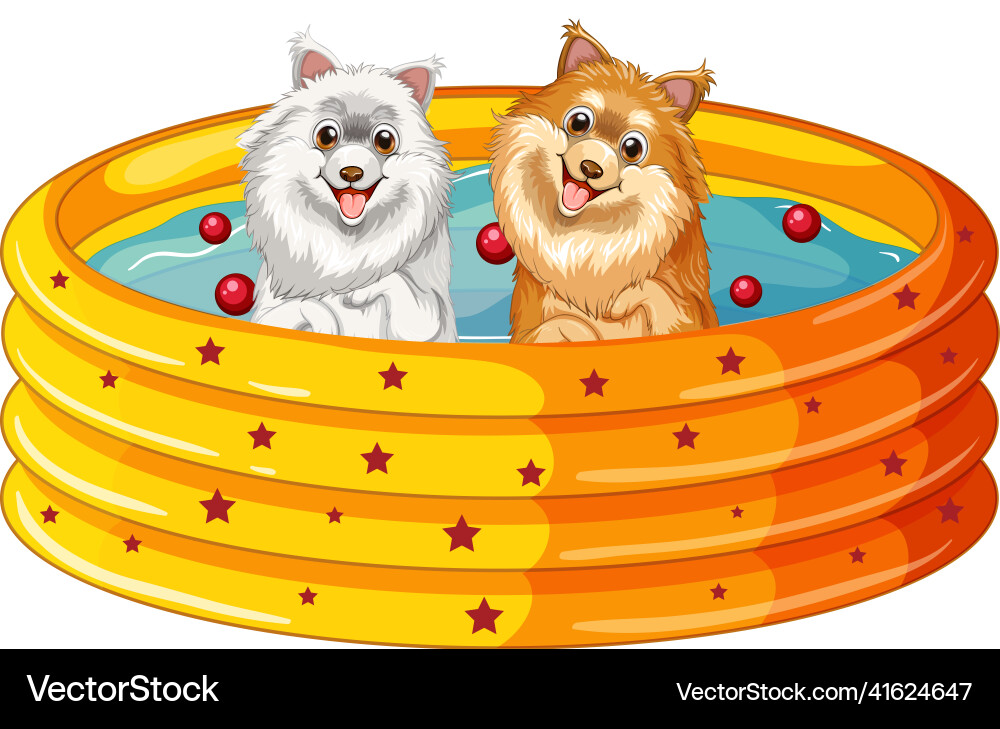 Two dogs bathing in yellow pool Royalty Free Vector Image