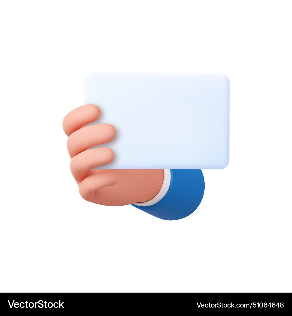 3d hand holds out blank paper label or tag Vector Image