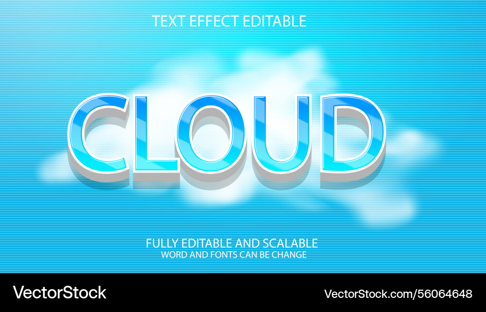 3d text effect cloud editable Royalty Free Vector Image