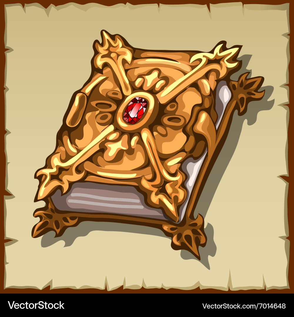Ancient magic book in a gold cover with ruby gem Vector Image