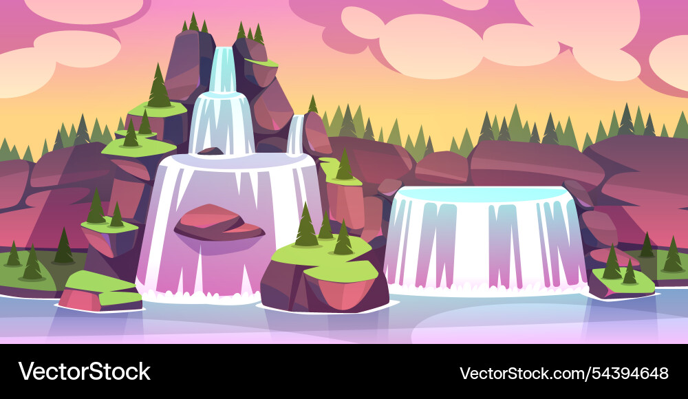 Beautiful mountain landscape cascading waterfalls Vector Image