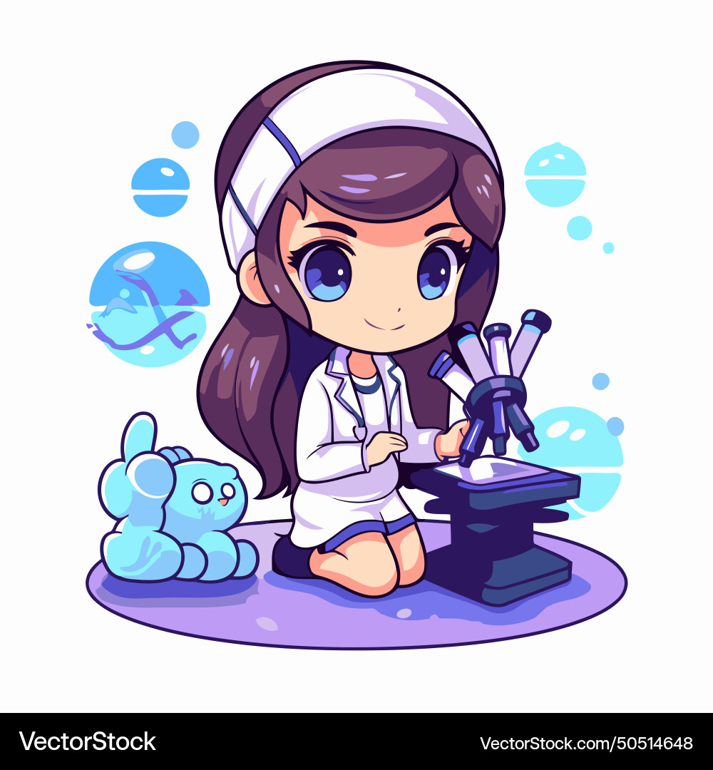 Cute little girl scientist working Royalty Free Vector Image