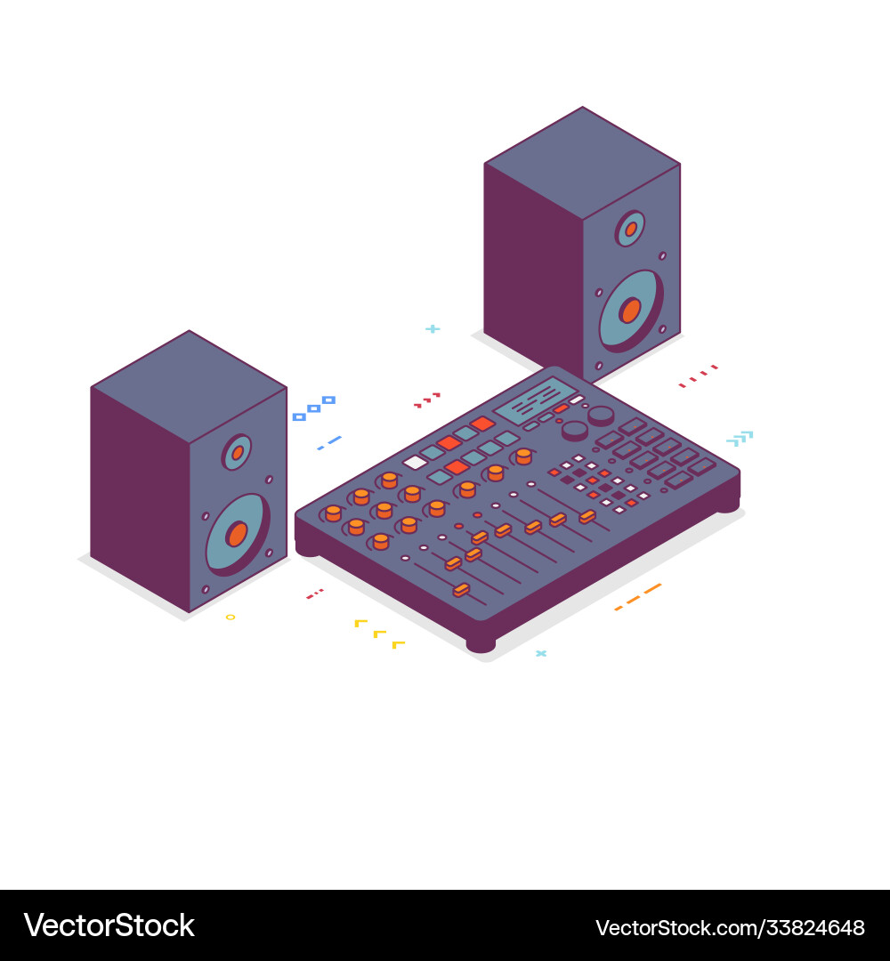 Digital mixer isometric line style Royalty Free Vector Image