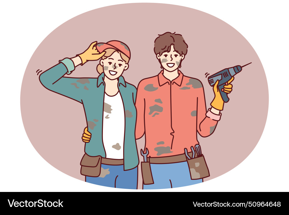 Married couple is engaged construction with own Vector Image