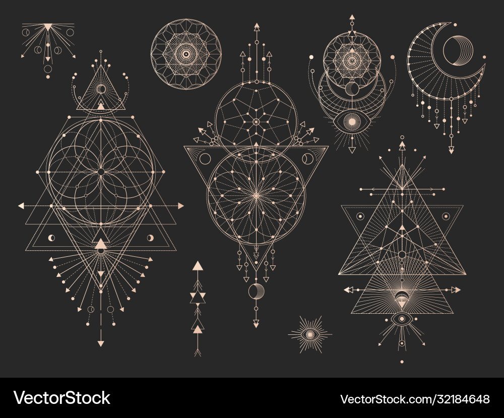 Sacred Geometric Moon Symbols Royalty Free Vector Image