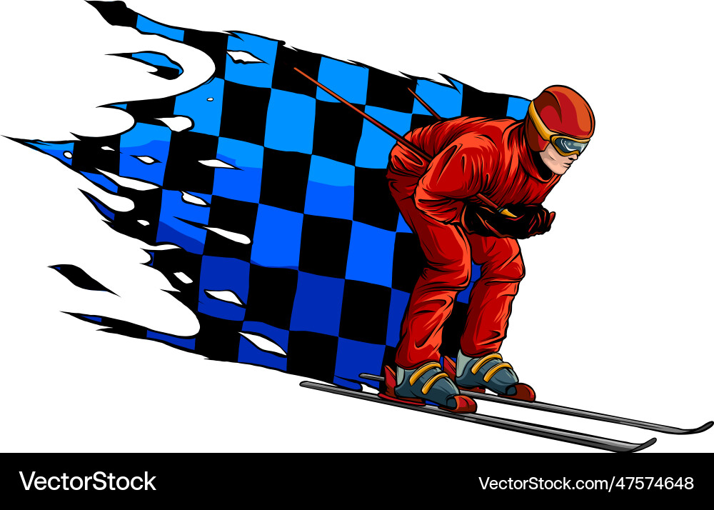 Skiing man colored draw Royalty Free Vector Image